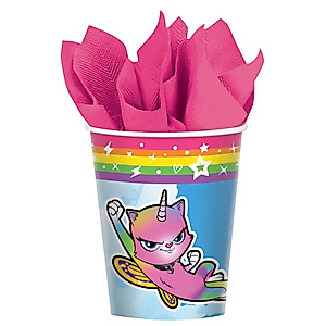 amscan Rainbow Butterfly Unicorn Kitty Disposable Paper Cups, 9 oz.- 8 pcs., Multi-colored, One Size