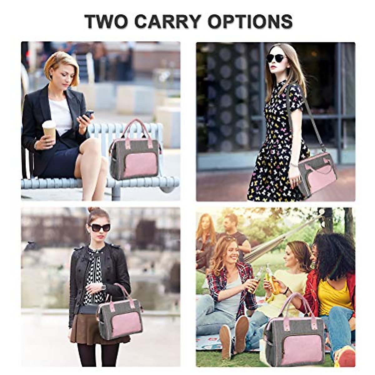 IDEATECH Insulated Lunch Bag, Reusable Lunch Bags for Women, Pink Cute Lunch Cooler Bag, Leak Proof Tote Bag with Adjustable Shoulder Strap for Women Work, Office, Picnic, Beach(Pink)