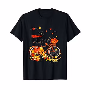 Black Cat Autumn Funny Fall Cycling Lover T-Shirt