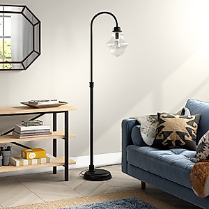 Sara 70" Tall Floor Lamp with Glass Shade in Blackened Bronze/Seeded