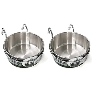 MLCINI Hanging Pet Bowl, 3 Size 2 Pack Non Spill Stainless Steel Food Water Bowls Bunny Feeder with Hook for Dogs Cats in Crate, Cage & Kennel (S/18 Ounce)