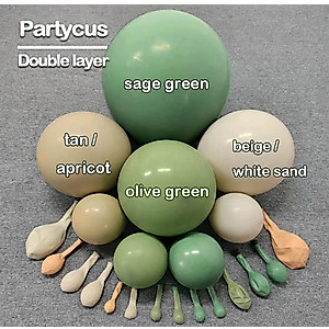 Sage Green Brown Balloon Garland Kit Double stuffed Olive Green Nude Apricot Latex Balloons Pastel Tan Avocado Green Balloon Arch for Jungle Safari Wild One Baby Shower Birthday Party Decoration