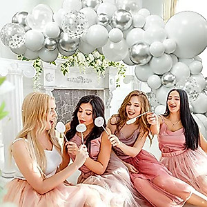 White Silver Balloon Garland Arch Kit,106pcs Balloons Set Included White Metallic Silver Clear and Confetti Balloons Decorations For Birthday Wedding Bridal Shower Baby Shower Bachelorette Party Decor (White Silver)