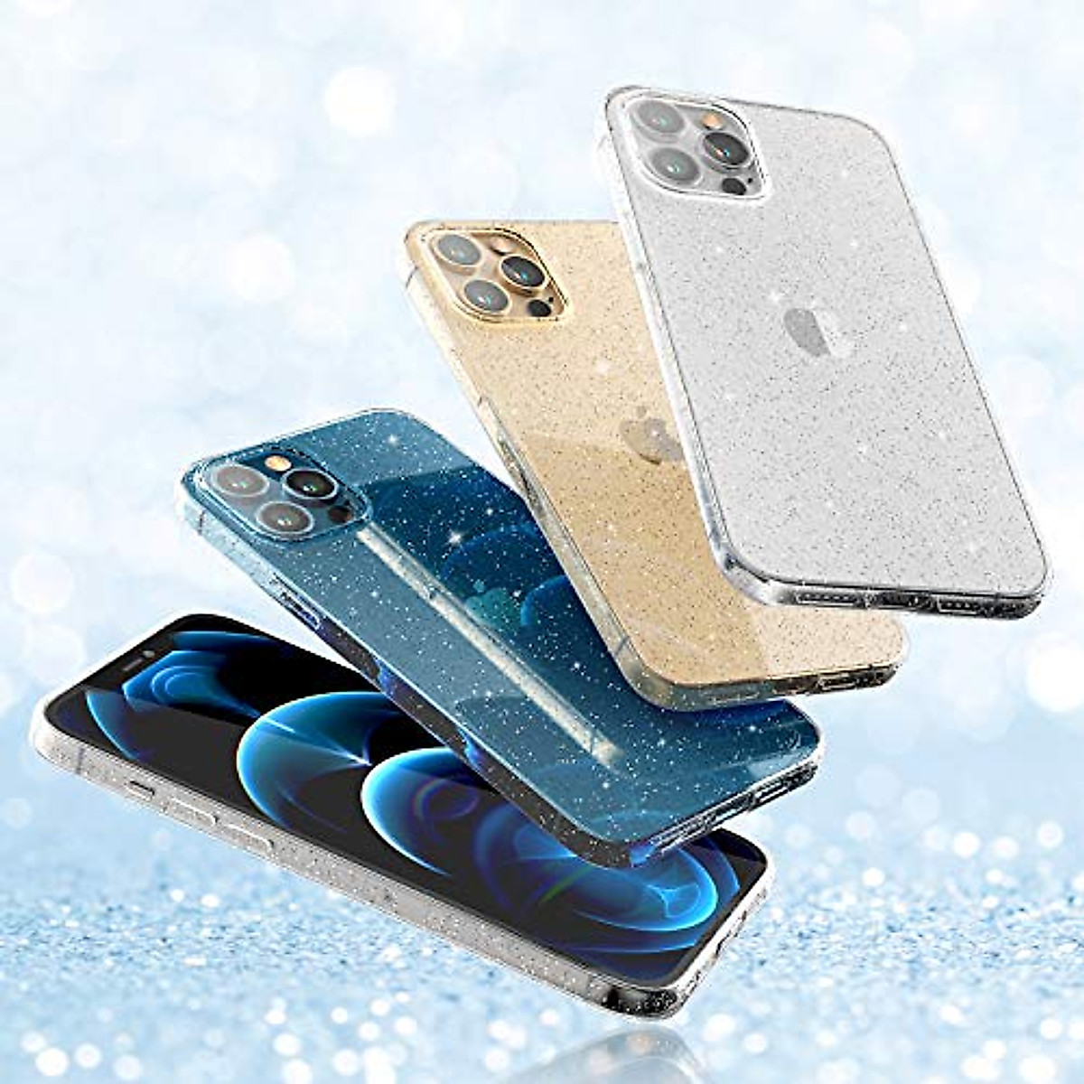 ABenkle Compatible with iPhone 12 and 12 Pro Case, Slim Fit Hybrid Glitter Bling Sparkly Case for Women Shockproof Protective Flexible Bumper Cover for iPhone 12/12 Pro 6.1-Inch 2020, Clear Glitter
