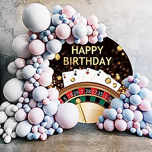 AWERT Polyester Diameter 6.5ft Happy Birthday Round Backdrop Las Vegas Casino Night Themed Dice Poker Chips Gold Coins Photography Background Men Boys Birthday Party Theme Party Decoration Supplies