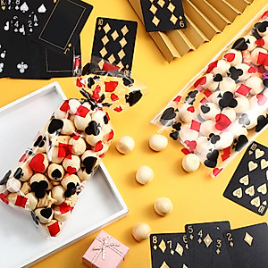 100 Pieces Casino Party Cellophane Treat Bags, Black Red Las Vegas Poker Party Plastic Candy Bags Goodie Favor Bags with 100 Silver Twist Ties for Casino Themed Poker Birthday Party Supplies