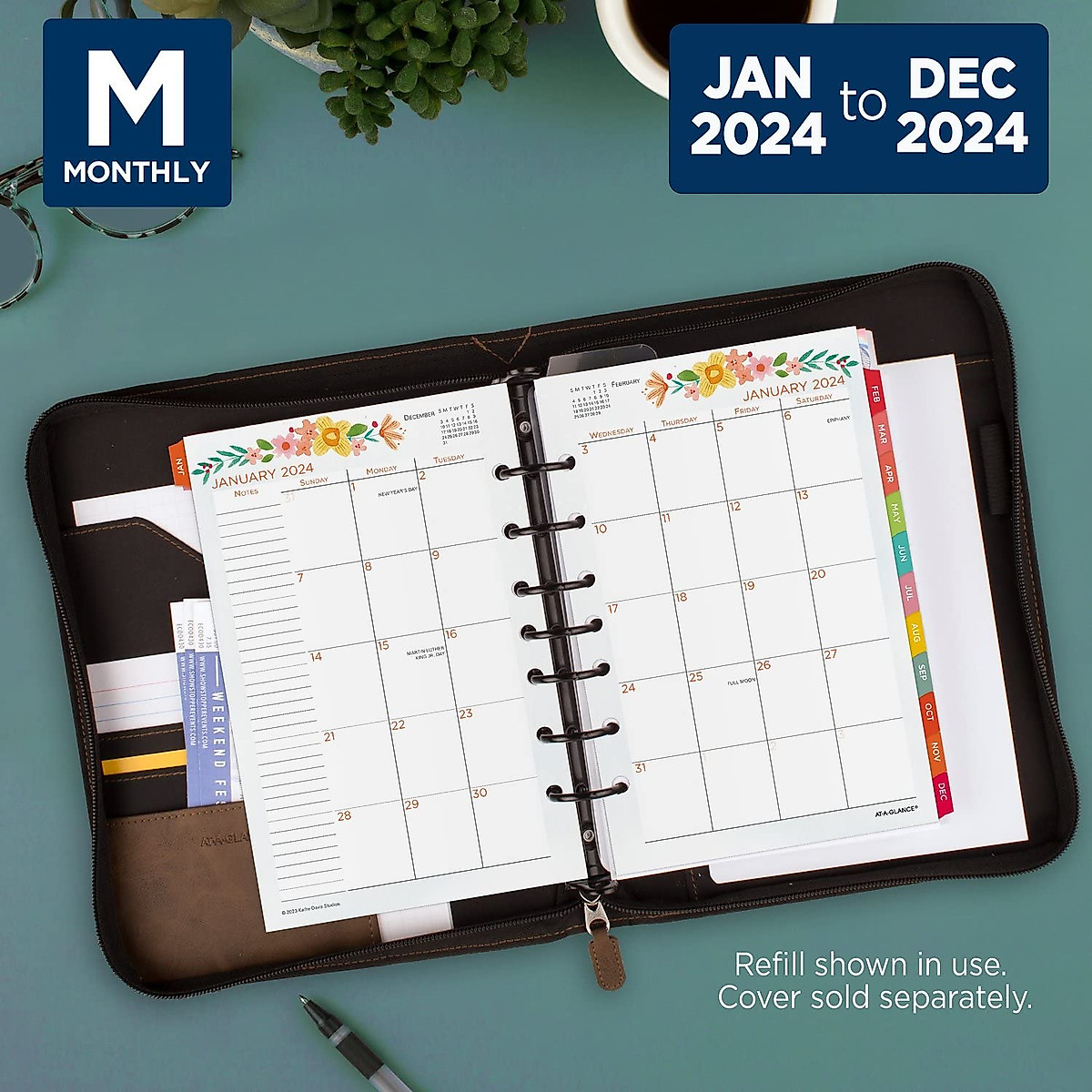 AT-A-GLANCE 2024 Monthly Planner Refill, 52132 DAY-TIMER, 5-1/2" x 8-1/2", Size 4, Desk Size, Kathy Davis (KD81-685-24)