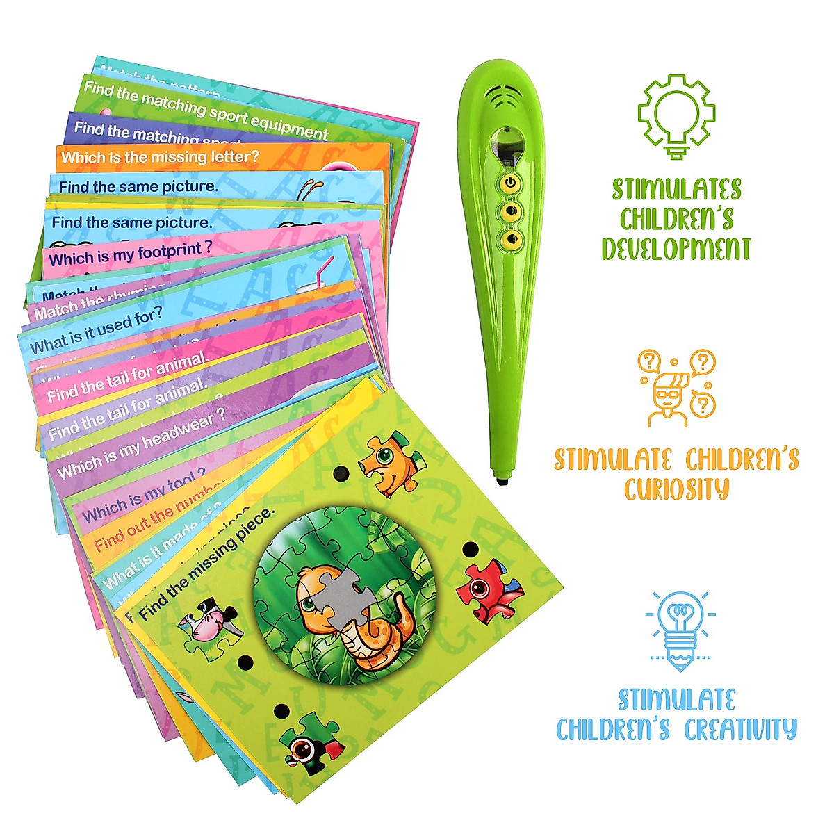Boxiki Kids Preschool Learning Toddler Flash Cards w/ 100 Quizzes, 50 Flashcards and a Smart Pen, Learn to Read Kids Toys for Brain Development, Educational and Learning Toys for 3 Year olds +