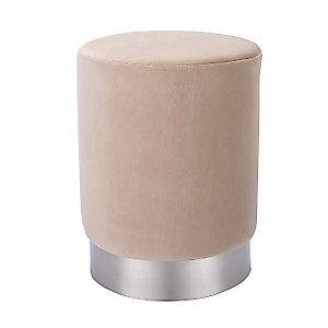 BIRDROCK HOME Round Taupe Velvet Ottoman Foot Stool – Soft Compact Padded Vanity Stool - Great for The Living Room, Bedroom and Kids Room - Small Furniture (Taupe)
