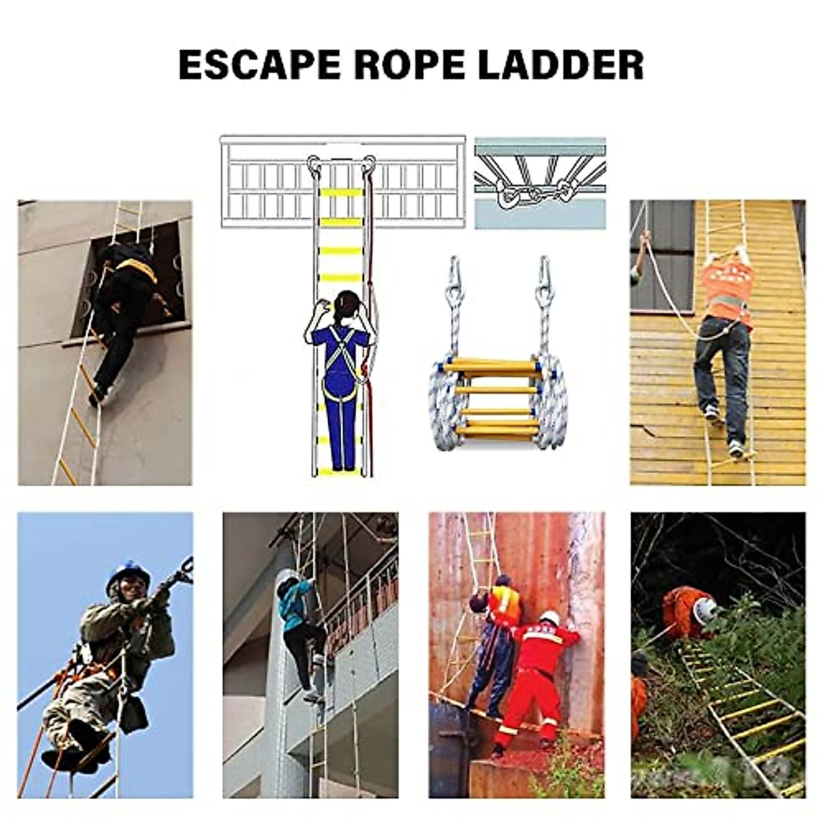 FGQCBBYC Rope Ladder Fire Escape Ladders 2-10 Storey Evacuation Safety Ladder,Emergency Fire Escape Ladder, for Indoor/Outdoor Weight Capacity up to 900Lb/8M/26.2Ft/18M/59Ft