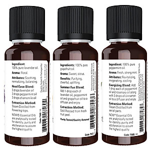 3-Pack Variety of NOW Essential Oils: Summer Fun - Lavender, Grapefruit, Peppermint