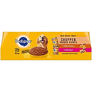 PEDIGREE CHOPPED GROUND DINNER Adult Canned Soft Wet Dog Food Variety Pack, with Chicken and with Beef, 13.2 oz. Cans 12 Pack