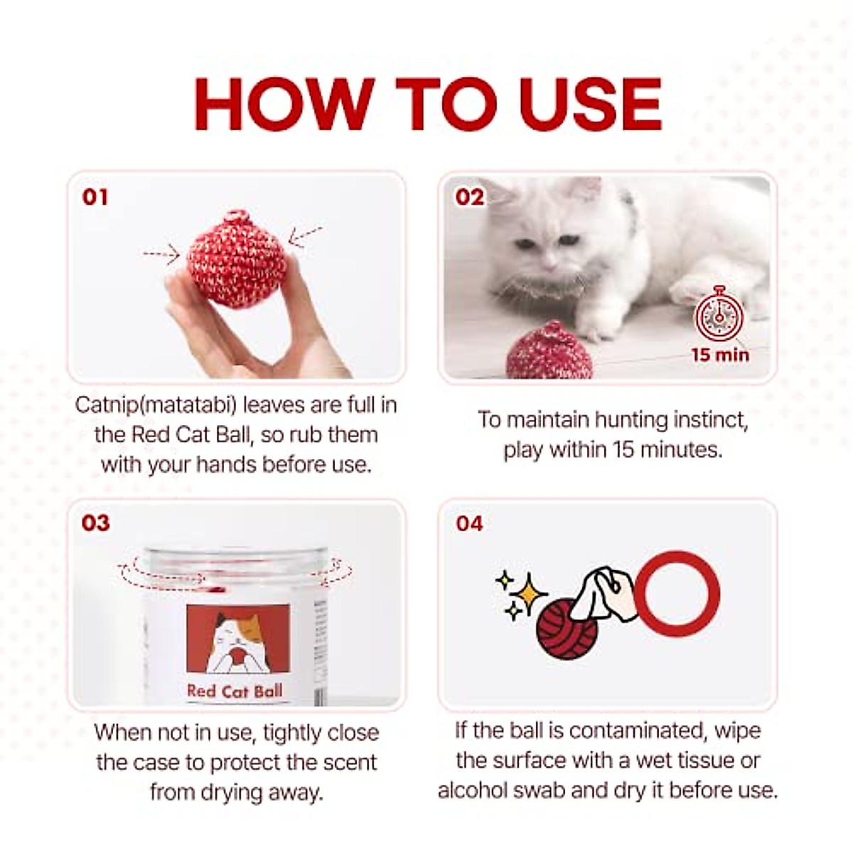 JAYU PET Red Cat Ball - Catnip Inside Cat Toy, Handmade Silvervine Ball Toys for Indoor Cats, Interactive Matatabi Cat Ball Toy, Cat Kitten Toys, Cat Balls (2.7 inch)