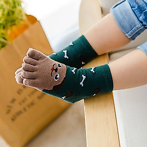 Artfasion Kids Toe Socks Toddler Cute Cotton Cartoon Animal Dog Cat Ankle Five Finger Socks for Girls and Boys