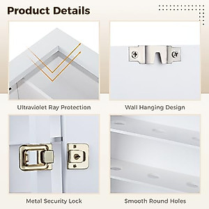 TIMCORR Baseball Display Case for 12 Baseballs, Wall Mount, White Wooden Frame with Transparent Acrylic Panel and Dual Metal Locks