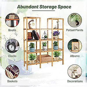 COSTWAY Plant Stand Indoor, 5-Tier Bamboo Plant Display Organizer with Stand for Multiple Plants, Plant Shelf Outdoor for Window, Garden, Balcony, Living Room