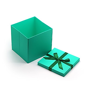 AVUX 9x9x9 inches Gift Box with Lids and Ribbon- A Rigid Cardboard Green Colored Collapsible and Reusable Gift Box for Birthday, Christmas, and Weddings for Men and women