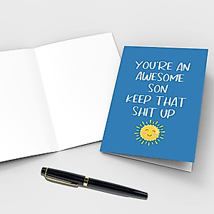 Qiliji Funny Son Greeting Card, Son Birthday Card, Son Graduation Card, You're An Awesome Son Keep That Shit Up