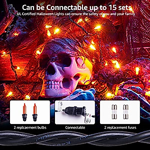 Halloween Decorations Halloween Lights 36 Orange Bulbs 7 Drops Plug In Halloween String Lights with Black Gauzes, Connectable Halloween Decor for Indoor Outdoor Halloween Party Home Mantel Garden Yard