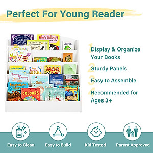 TOETOL 5-Tier Kids Bookshelf - Toddler Book Display Shelves for Classrooms, Playrooms, and Nursery - Wooden Children Book Rack (White)