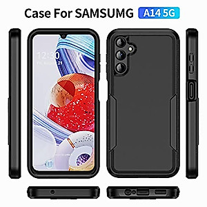 Teayoha 4-in-1 Samsung Galaxy A14 5G Case, [2 Pack Tempered Glass Screen Protector + Tempered Camera Lens Protector] Slim Heavy Duty Full-Body Shockproof Cover [Anti-Scratch], Black