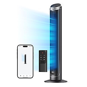 Dreo Smart Tower Fans for Bedroom, 90° Oscillating Fans for indoors, 5 Speeds 4 Modes Max 26ft/s, 12H Timer, LED with Touch, Remote Control, 40" Quiet Bladeless Standing Floor Fan, Work with Alexa