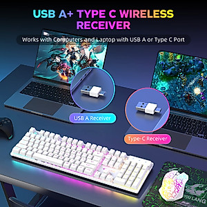 XINMENG Wireless Gaming Keyboard and Mouse USB/Type-C Dual Receiver, Rechargeable Long Battery Life, Rainbow Backlit Mechanical Feel Keyboard and Adjustable DPI Mice, for PC,Mac,Laptop,PS4,PS5,Xbox