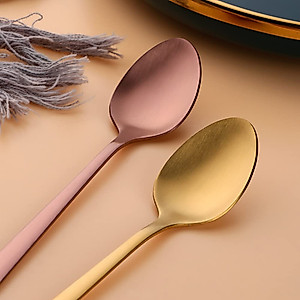 MINGYU 7.87-Inch Ice Tea Spoons Long Handle, Stainless Steel Ice Cream Spoon Matte Finish Colorful Cocktail Stirring Spoons Set of 12, 6