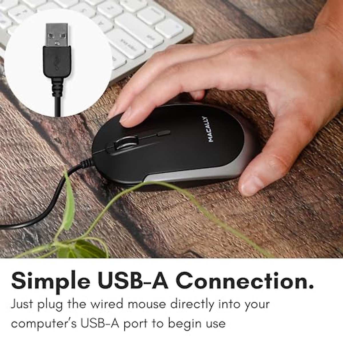 Macally Silent Wired Mouse - Slim & Compact USB Mouse for Apple Mac or Windows PC Laptop/Desktop - Designed with Optical Sensor & DPI Switch - Simple & Comfortable Wired Computer Mouse (Space Gray)