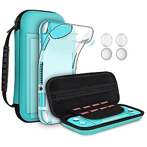 GeeRic 8PCS Case Compatible with Switch Lite, Accessories Kit Replacement1 Soft Silicon Case + 2 Screen Protector + 4 Thumb Caps + 1 Storage Carrying Green