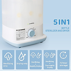 Bottle Steamer and Dryer, Little Bo Baby Bottle Steamer and Dryer, 5-in-1 Electric Steamer and Dryer, Safe and Easy One-Dial Control Steamer