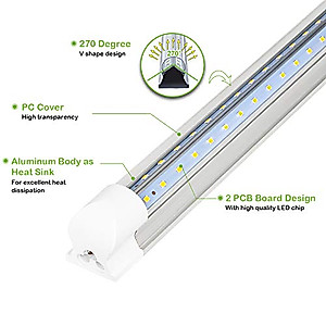 hykolity 4FT LED Shop Light, V Shape Integrated T8 LED Tube Light, 5200LM, 40W, 6500K Super Bright White,high Output Linkable Shop Lights W/Built-in ON/Off Switch for Warehouse, ETL, 10 Pack