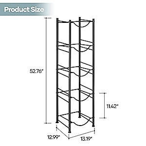 MOOACE 5-Tier Water Jug Rack, 5 Gallon Detachable Water Bottle Holder Organizer Storage Rack, Black