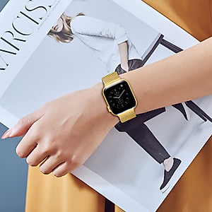 ZXCASD Metal Bands Compatible with Apple Watch Band 38mm 40mm 41mm Women Men,Gold Loop Adjustable Mesh Strap for iWatch Series 9 8 7 6 5 4 3 2 1 SE