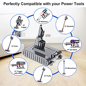 Upgraded 6.0Ah V7 SV11 Battery 229687 Replacement for Dyson V7 Animal/Trigger/Motorhead Pro/Car+Boat/SV11 V7 Battery Replacement Handheld Cordless Vacuum Cleaner 21.6v Li-ion 6 Cell 229687 Battery