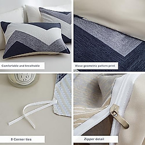 BOLINLIVING Duvet Cover Queen Size Set, Soft Comforter Cover, Bedding Duvet Cover with Zipper Closure 4 Ties,1 Duvet Cover with 2 Pillow Shams（Wavy Stripes-Q）…