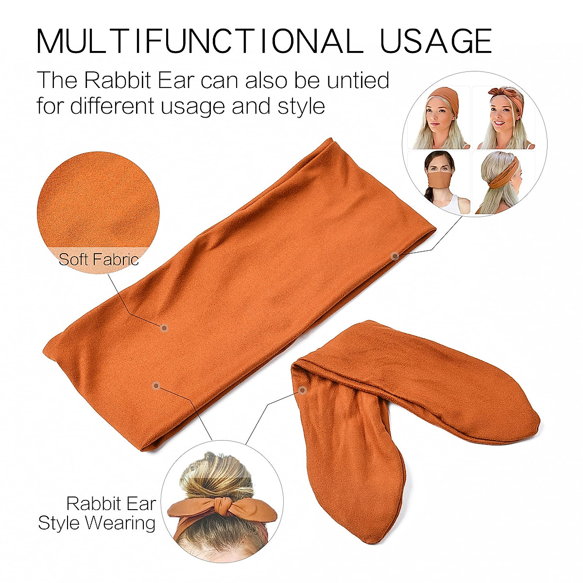 Jesries Headbands for Women Non Slip Hair Bands with Bows Rabbit Ears Workout Running Sport Sweat Elastic Hair Wrap for Girls Hair Accessories 12 Pack