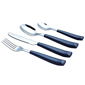 EXZACT Cutlery Set Coloured 16PCS - Stainless Steel with Plastic Wide Handles – Comfortable to Hold - 4 x Forks, 4 x Dinner Knives, 4 x Dinner Spoons, 4 x Teaspoons – Service for 4