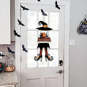 Reversible Witch Halloween Decor/Christmas Decorations for Home Indoor Outdoor, 25×10 inch Wooden Happy Halloween Wall Porch Door Sign Hanging Decor, Merry Grinchmas Door Decor Xmas Holiday Decoration