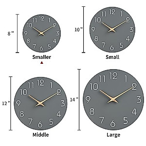 Mosewa Wall Clock 8 Inch Wall Clocks Battery Operated Silent Non-Ticking, Simple Modern Wood Clock Decorative for Bedroom, Living Room, Kitchen, Home Office (Gray)