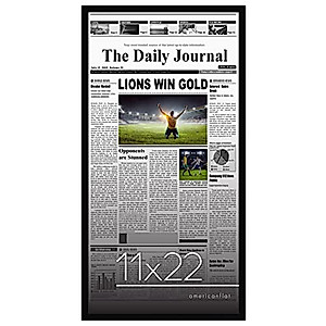 AmericanflatAmericanflat 11x22 Newspaper Frame In Black & 11x14 Black Picture Frame - Displays 8x10 With Mat or 11x14 Without Mat - Composite Wood with Shatter Resistant Glass