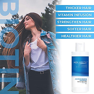Aquableu Biotin Shampoo – Natural Thickening & Volumizing For Thicker Hair - Infused with coconut oil, keratin, Argan & Jojoba oil - Awapuhi fragrance 8oz