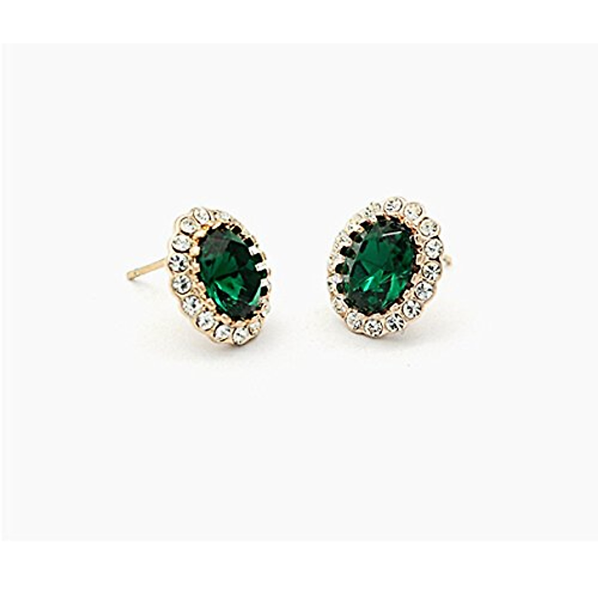 Gold Plated Oval Shaped Emerald Green Swarovski Elements Crystal with Cubic Zirconia Stud Earrings Fashion Jewelry for Women