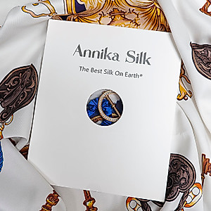 Annika Silk Silk Scarf for Women Elegantly Designed Lightweight 35'' x 35'' Hair Scarf for Sleeping with Hand Seam Silk Scrunchie and Scarf Ring (Navy Blue)