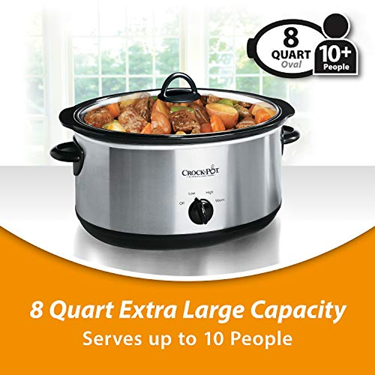 Crock-Pot Large 8 Quart Oval Manual Slow Cooker, Stainless Steel (SCV800-S)
