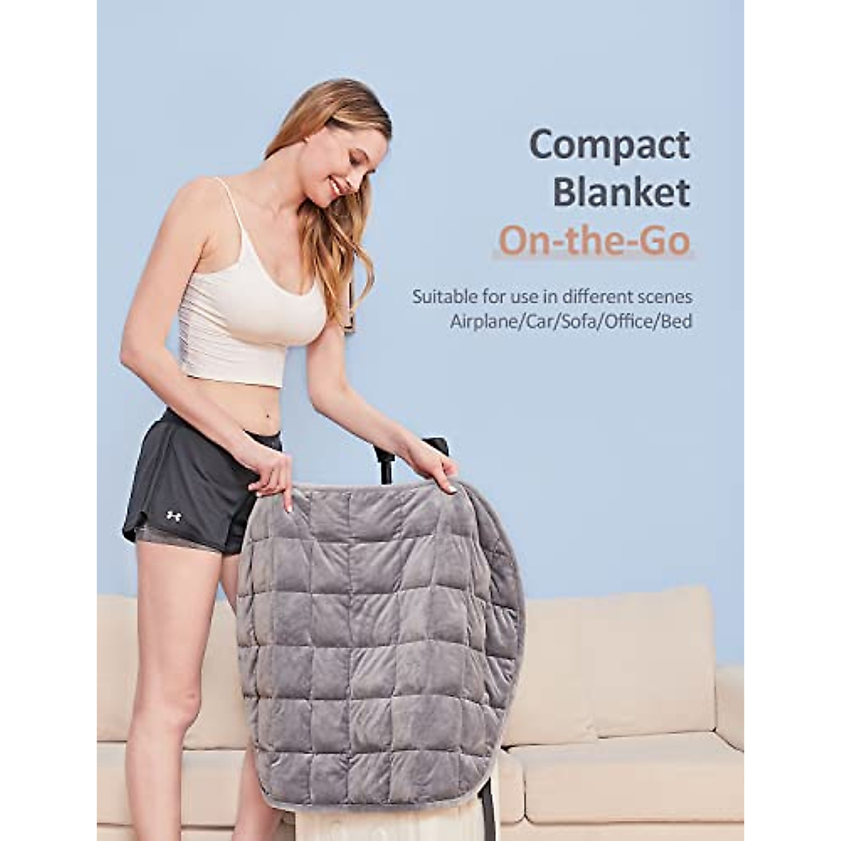 Kivik Weighted Blanket 7 lbs for Adult Travel Size,Small Weighted Body Blanket with Glass Bead Filled,Weighted Lap Blanket Throw for Calming & Relaxing,Household Machine Washable-Grey 29x24 Inches