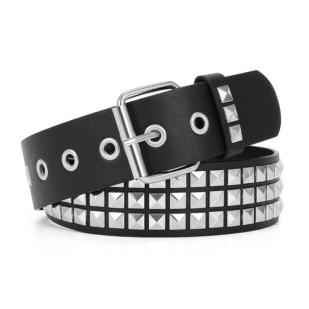 WERFORU Black Studded Belt, Punk Rock Rivet Belt for Women Men Gothic Belt for Jeans