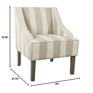 HomePop Velvet Swoop Arm Accent Chair, Grey Awning Stripe
