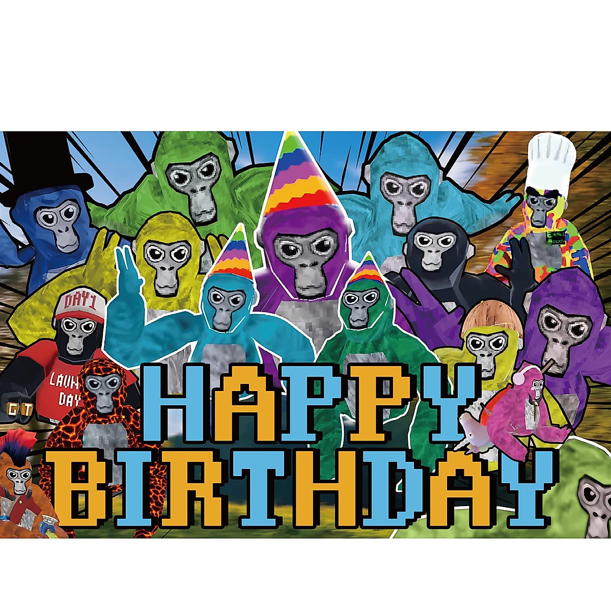 5x3FT Gorilla Game Happy Birthday Banner, Gorilla Game Birthday Decorations for Children Happy Birthday Banner Gorilla Game Party Supplies Photography Background Decorations