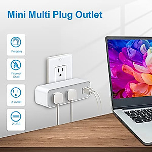 Multi Plug Outlet Extender with USB, JcBlaon Multiple Outlet Splitter with 2 USB Wall Charger, 2 Widely Spaced Wall Plugs Adapter, Outlets Expander for Travel, Cruise Accessories, Dorm, ETL (1 Pack)